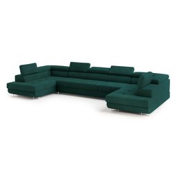 WOHNLANDSCHAFT ISOLANO Gr&uuml;n Velours-Stoff mit Schlaffunktion