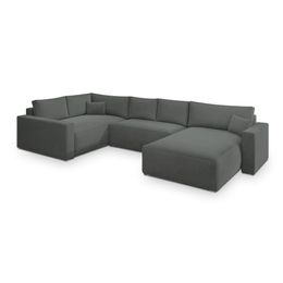 WOHNLANDSCHAFT VELAMI L-S Grau Velours-Stoff mit Schlaffunktion