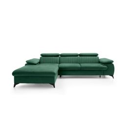 ECKSOFA FIORE Gr&uuml;n Velours-Stoff mit Schlaffunktion