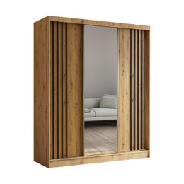 SCHWEBET&Uuml;RENSCHRANK NELVIA 180/216/61 cm 3-t&uuml;rig mit Spiegel Eiche Artisan