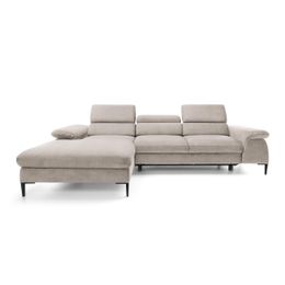 ECKSOFA MESTO Beige Velours-Stoff mit Schlaffunktion