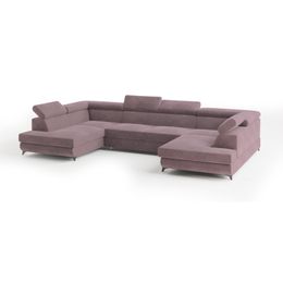 WOHNLANDSCHAFT VINTESSA Lila Velours-Stoff mit Schlaffunktion