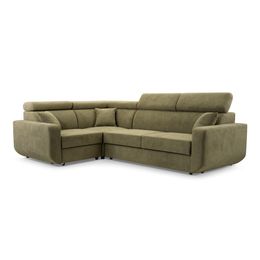 ECKSOFA RENO Gr&uuml;n Pl&uuml;sch-Stoff mit Schlaffunktion