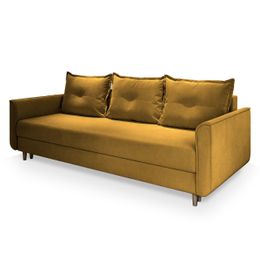 BETTSOFA NAPOL Gelb Pl&uuml;sch-Stoff mit Schlaffunktion