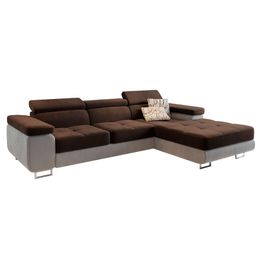 ECKSOFA ELMA R-S Braun Velours-Stoff mit Schlaffunktion