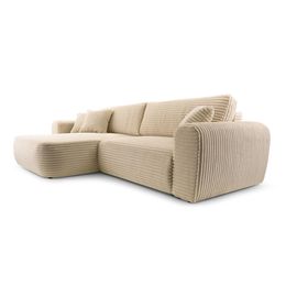 ECKSOFA VIVA Beige Kordstoff mit Schlaffunktion