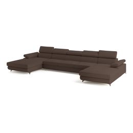 WOHNLANDSCHAFT VIVENTE Braun Boucle-Stoff mit Schlaffunktion