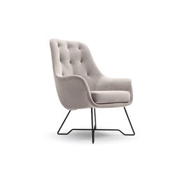 SESSEL SEDUTA, Modern Polstersessel Loungesessel, Velours-Stoff Hellgrau