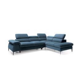 ECKSOFA MESTO Blau Velours-Stoff mit Schlaffunktion