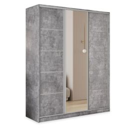 SCHWEBET&Uuml;RENSCHRANK PINA 150/205/58 cm 3-t&uuml;rig mit Spiegel und Schubladen Titanfarben