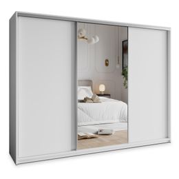 SCHWEBET&Uuml;RENSCHRANK TAVI 270/205/60 cm 3-t&uuml;rig mit Spiegel Wei&szlig;