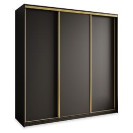 SCHWEBET&Uuml;RENSCHRANK NISSE 180/205/60 cm 3-t&uuml;rig mit Schubladen Schwarz