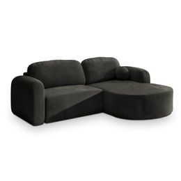 ECKSOFA AMILIA M R-S Schwarz Velours-Stoff mit Schlaffunktion