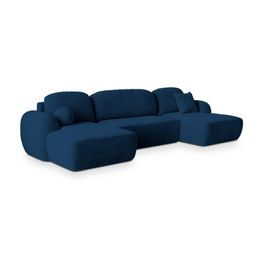 WOHNLANDSCHAFT SAVONA K Blau Pl&uuml;sch-Stoff mit Schlaffunktion