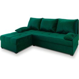 ECKSOFA RITA Gr&uuml;n Pl&uuml;sch-Stoff mit Schlaffunktion