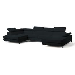 WOHNLANDSCHAFT RUBANO L-S Schwarz Boucle-Stoff mit Schlaffunktion