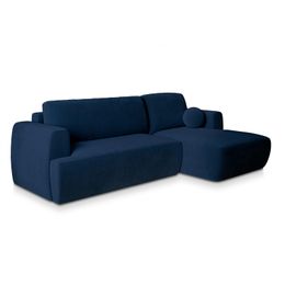 ECKSOFA SENTI K R-S Blau Pl&uuml;sch-Stoff mit Schlaffunktion