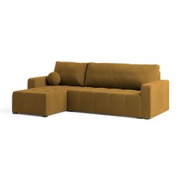 ECKSOFA VOLIRA Gelb Pl&uuml;sch-Stoff mit Schlaffunktion