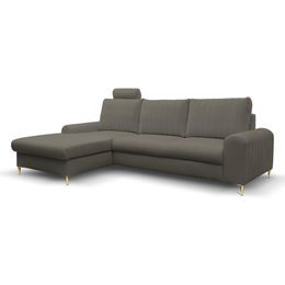 ECKSOFA VERONA L-S Grau Geflochtener Stoff mit Schlaffunktion