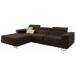 ECKSOFA ELMA L-S Braun Velours-Stoff mit Schlaffunktion