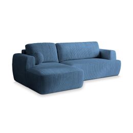 ECKSOFA SENTI P L-S Blau Kordstoff mit Schlaffunktion