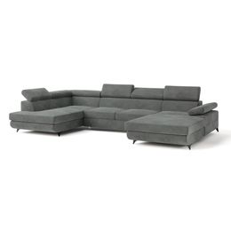 WOHNLANDSCHAFT RUBANO L-S Grau Velours-Stoff mit Schlaffunktion