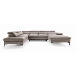 WOHNLANDSCHAFT MESTO Braun Velours-Stoff mit Schlaffunktion