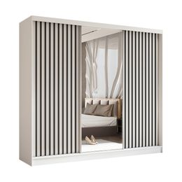 SCHWEBET&Uuml;RENSCHRANK LAMELLO 240/216/61 cm 3-t&uuml;rig mit Spiegel Wei&szlig;