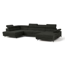WOHNLANDSCHAFT RUBANO L-S Schwarz Velours-Stoff mit Schlaffunktion