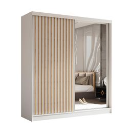 SCHWEBET&Uuml;RENSCHRANK LAMELLO 200/216/61 cm 2-t&uuml;rig mit Spiegel Wei&szlig;