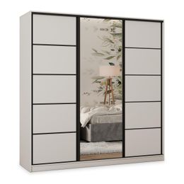 SCHWEBET&Uuml;RENSCHRANK PINA 180/205/58 cm 3-t&uuml;rig mit Spiegel und Schubladen Wei&szlig;