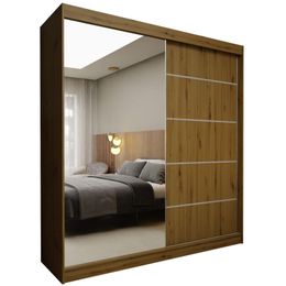 SCHWEBET&Uuml;RENSCHRANK MIRELLA 200/216/61 cm 2-t&uuml;rig mit Spiegel Eiche Artisan