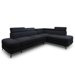 ECKSOFA AVISE Q R-S Schwarz Boucle-Stoff mit Schlaffunktion