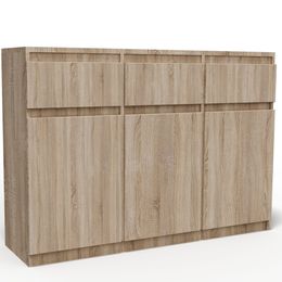 KOMMODE MERAVIGLIA 120/85/33 cm mit 3 Schubladen 3 T&uuml;ren Sonoma Eiche