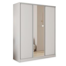 SCHWEBET&Uuml;RENSCHRANK TARI 160/205/58 cm 3-t&uuml;rig mit Spiegel und 4 Schubladen Wei&szlig;