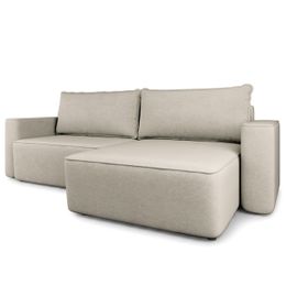 ECKSOFA BELISE CL Creme Veloursstoff mit Schlaffunktion