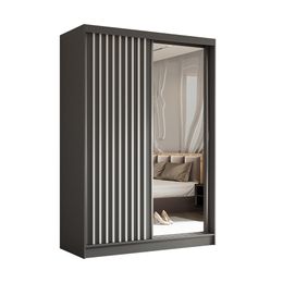 SCHWEBET&Uuml;RENSCHRANK LAMELLO 150/216/61 cm 2-t&uuml;rig mit Spiegel Grau