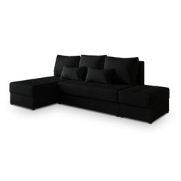 ECKSOFA NORVI Schwarz Geflochtener Stoff mit Schlaffunktion