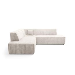 ECKSOFA TESSO II L-S Creme Kordstoff mit Schlaffunktion