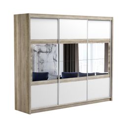 SCHWEBET&Uuml;RENSCHRANK POPPY 250/215/61 cm 3-t&uuml;rig mit Spiegel Eichefarben