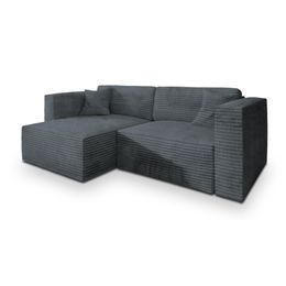 ECKSOFA NERIO Grau Kordstoff mit Schlaffunktion