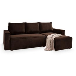 ECKSOFA SILES Braun Velours-Stoff mit Schlaffunktion