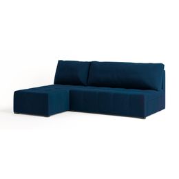 ECKSOFA DOMIRA Blau Pl&uuml;sch-Stoff mit Schlaffunktion