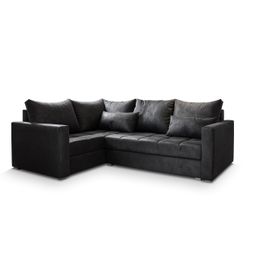 ECKSOFA LIRENO L-S Schwarz Pl&uuml;sch-Stoff mit Schlaffunktion