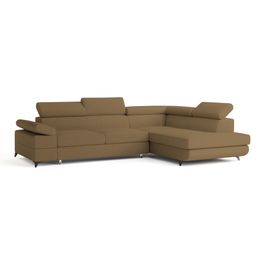ECKSOFA FAVIEN R-S Orange Boucle-Stoff mit Schlaffunktion