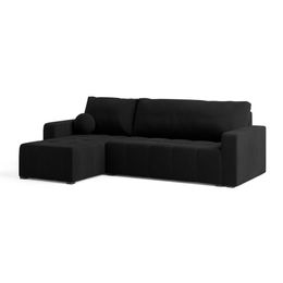 ECKSOFA VOLIRA Schwarz Pl&uuml;sch-Stoff mit Schlaffunktion