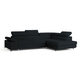 ECKSOFA FAVIEN R-S Schwarz Boucle-Stoff mit Schlaffunktion