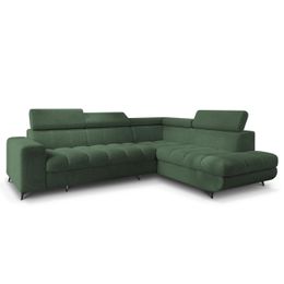 ECKSOFA MORIVA Q R-S Gr&uuml;n Boucle-Stoff mit Schlaffunktion