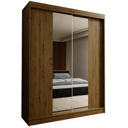 SCHWEBET&Uuml;RENSCHRANK LUCENZA 150/216/61 cm 2-t&uuml;rig mit Spiegel Eiche Artisan