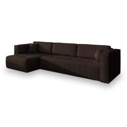 ECKSOFA OLVERA Braun Geflochtener Stoff mit Schlaffunktion